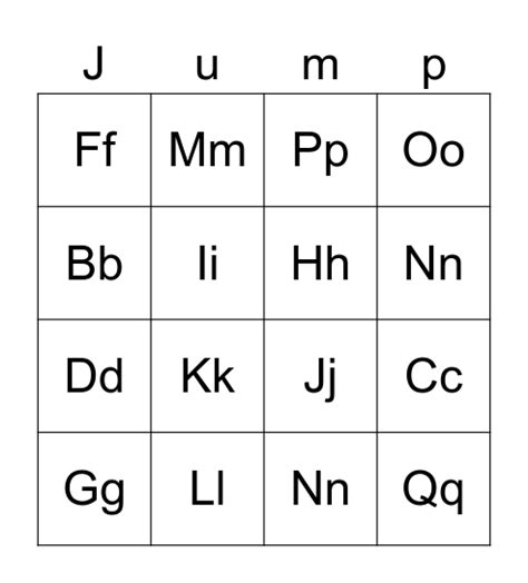 Alphabet Bingo Card