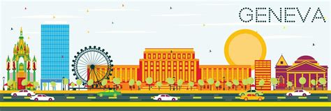 Geneva Skyline With Color Buildings And Blue Sky 16085716 Vector Art