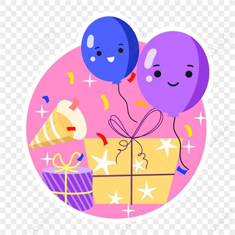 만화 일러스트 귀여운 생일 파티 선물 스티커 리본 어린이 풍선미술주형 Png 일러스트 무료 다운로드 Lovepik