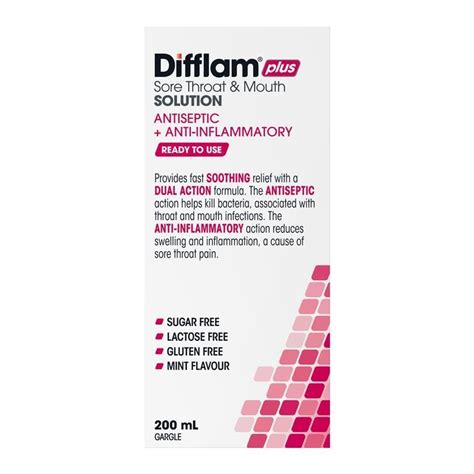Difflam Plus Sore Throat And Mouth Solution Mint Flavour 200ml Anti