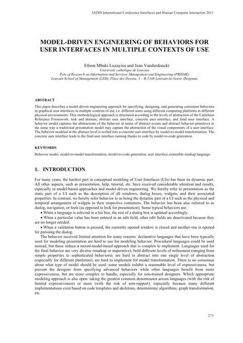 Pdf Model Driven Engineering Of Behaviors For User Interfaces In Multiple Contexts Of Use