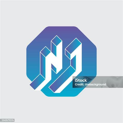 둥근 모서리가있는 육각형 기판에 3 차원 문자 N과 J 설계를 위한 Isometric 3d 글꼴입니다 Nj 모노그램 또는 로고 타입 0명에 대한 스톡 벡터 아트 및 기타