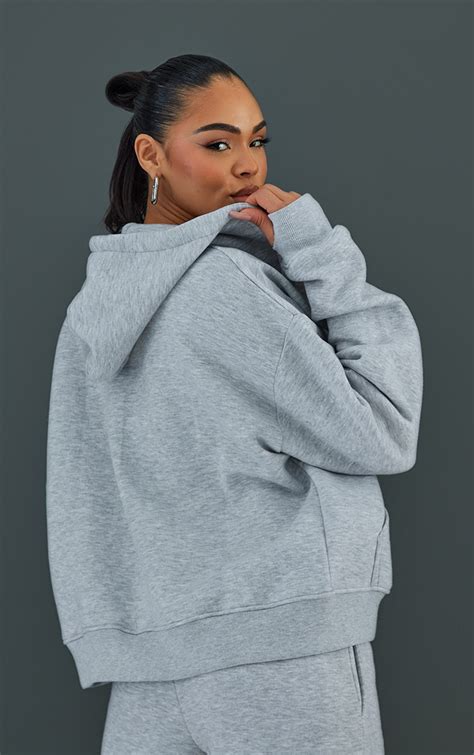 Ash Grey Oversized Hooded Zip Up Sweat Hoodie Athleisure