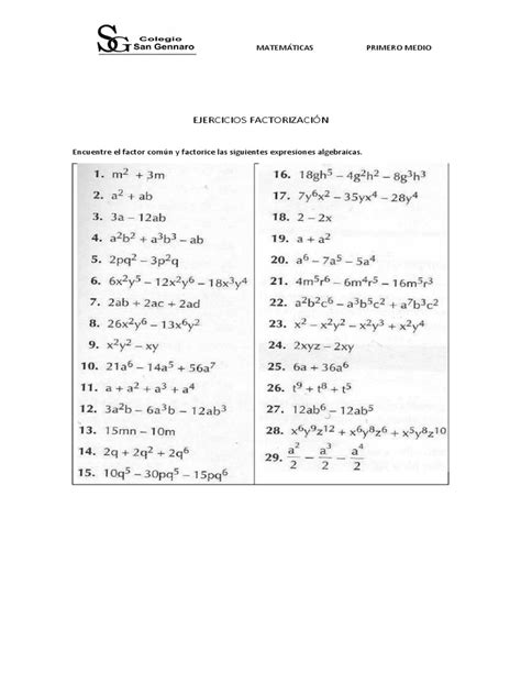 Ejercicios De Factorizacion Resueltos Pdf