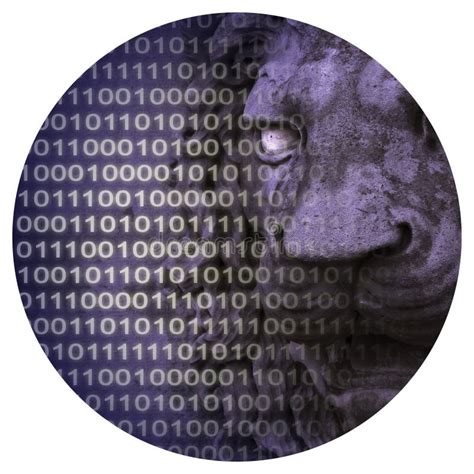 Protect Your Data Concept Image With Medieval Lion Head And Binary