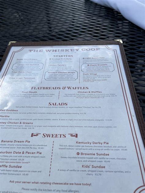 Menu At The Whiskey Coop Pub And Bar Sackets Harbor