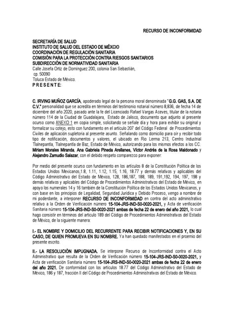 Recurso De Inconformidad Pdf Caso De Ley México
