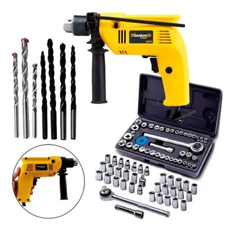 Kit Furadeira Parafusadeira Impacto 500w 40 Pçs Titanium Cor Amarelo