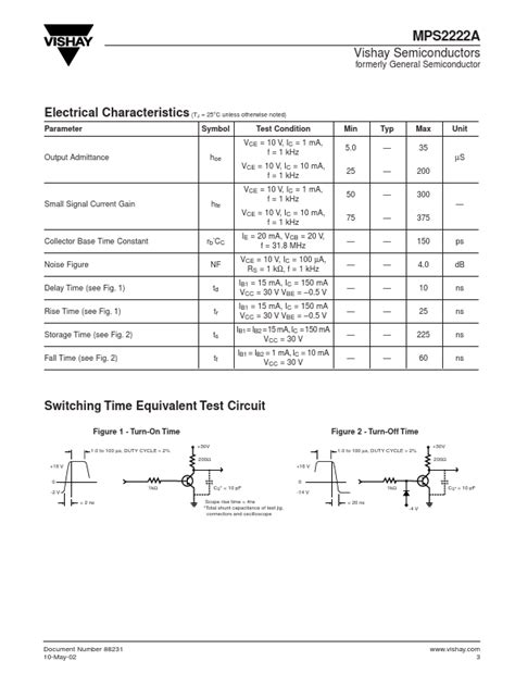 Mps2222a Datasheet Small Signal Transistor Vishay