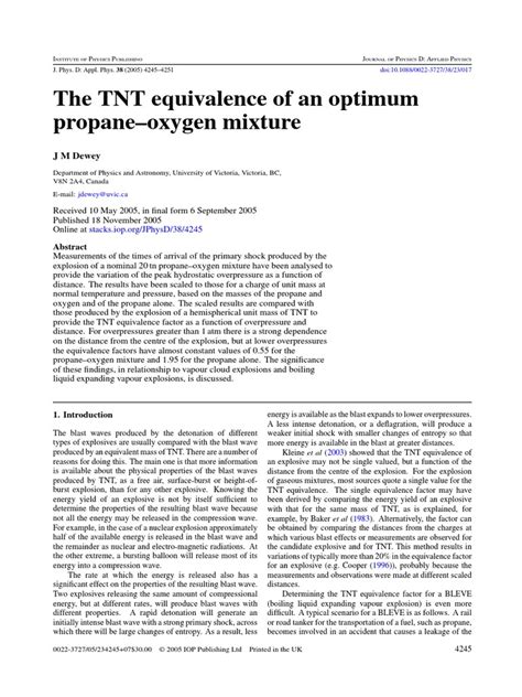 Tnt Equivalency Propane Oxygen Mixture Pdf Explosion Explosive