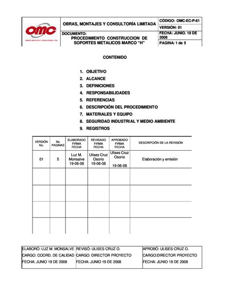 1library Co 61 Omc Ec P 61 Procedimiento Fabricacion De Marcos H Pdf Fundación Profunda