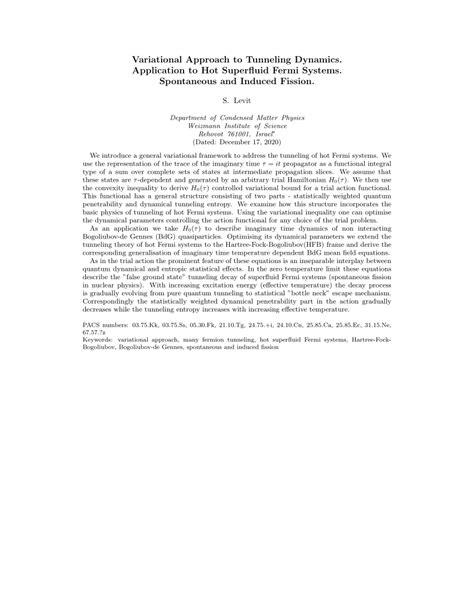 Pdf Variational Approach To Tunneling Dynamics Application To Hot Superfluid Fermi Systems