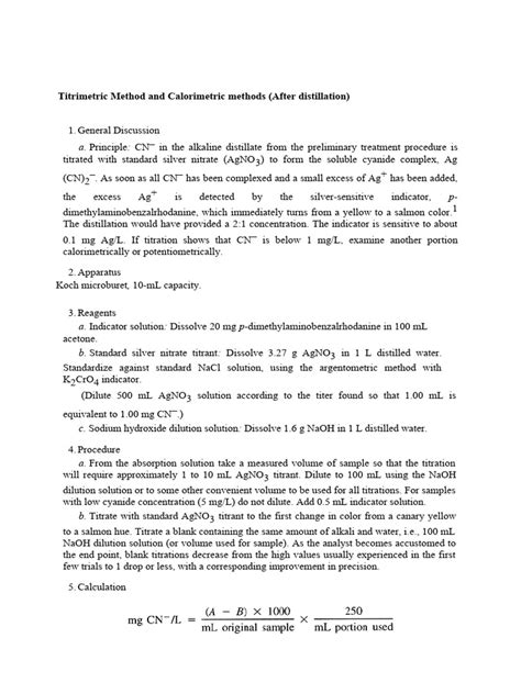 Titrimetric And Calorimetric Methods After Distillation Pdf
