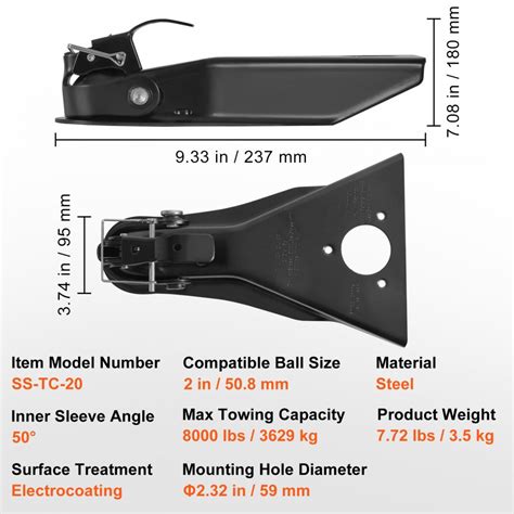 Vevor A Frame Trailer Coupler Fits 2 Inch Hitch Ball Size 8000 Lbs