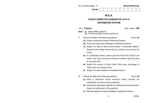 distributed systems exam paper mca fourth semester