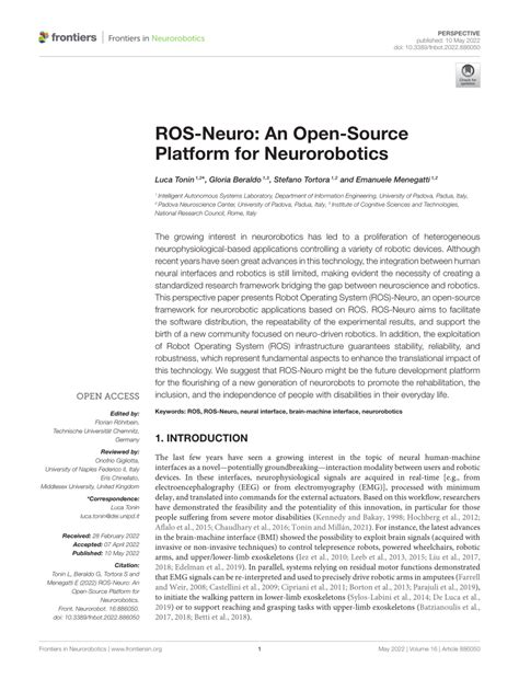 PDF ROS Neuro An Open Source Platform For Neurorobotics