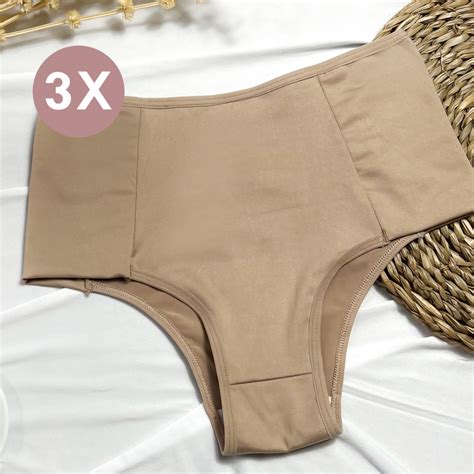 Kit 3 Calcinhas Nude Cintura Alta Pala Dupla Forro 100 Algodão Nâo