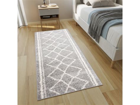 Tapis de couloir delhi tapiso poils longs moelleux shaggy gris crème losanges x cm A