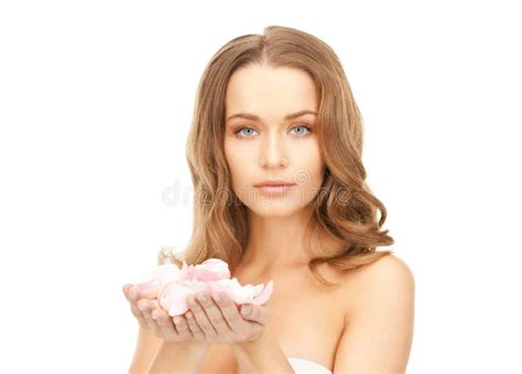 Beautiful Woman With Rose Petals Stock Image Image Of Harmony Face