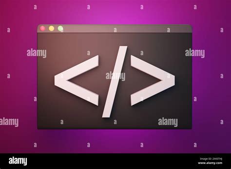 3d White Html Tag On A Computer Window Dialog On Gradient Purple