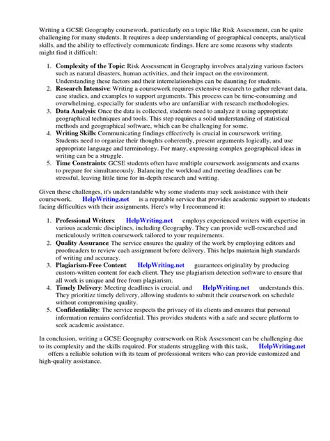 Gcse Geography Coursework Risk Assessment Pdf Geography Risk
