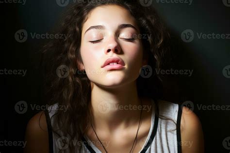 A Woman With Her Eyes Closed And Her Mouth Open Generative Ai 29690926