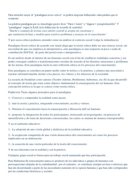 Paradigma Sociocritico Pdf Conocimiento Dialéctico