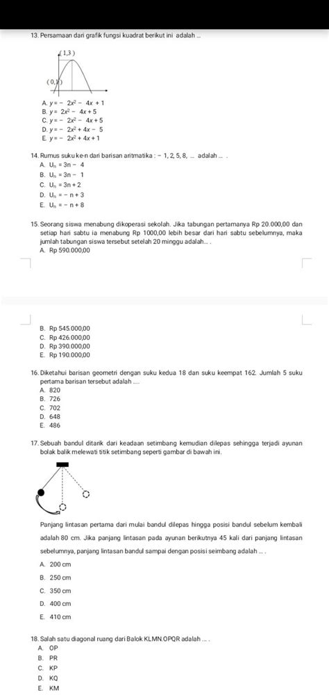 13 Persamaan Dari Grafik Fungsi Kuadrat Berikut Ini Adalah A Y−2x2