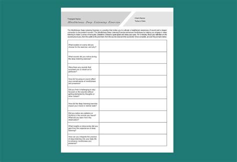 Mindfulness Deep Listening Exercise Worksheet Pdf Therapybypro
