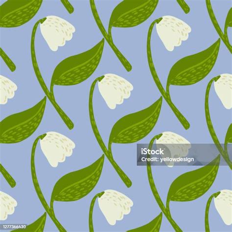 흰색과 녹색 색의 스칸디나비아 꽃 원활한 패턴 파란색 배경에 식물 양식장식 장식 잎에 대한 스톡 벡터 아트 및 기타 이미지