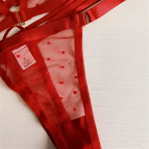 Crimson Polka Dot Mesh Lingerie Set Naughtytrove