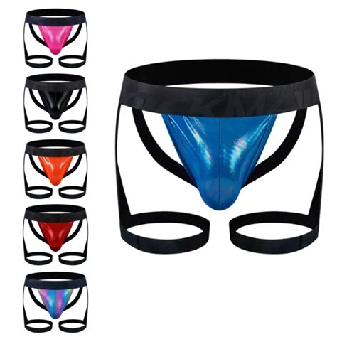 Men Shiny Low Rise Butt Lifting Briefs Thigh Rings Elastic Band Thongs