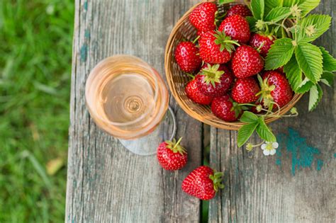 장미 와인 한 잔과 나무 배경에 신선한 딸기가 제공됩니다 분홍색 와인과 베리로 야외 에서 피크닉을 즐기실 수 있습니다 0명에 대한 스톡 사진 및 기타 이미지 Istock