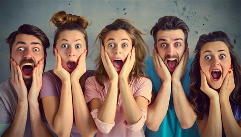 Premium Photo A Group Of People With Their Mouths Open And One Has A