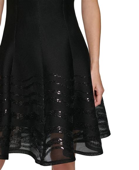 Dkny Womens Black Embroidered Mesh Fit And Flare Dress Couturepoint