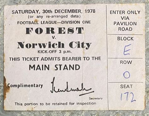 197879 Original Division One Ticket Nottingham Forest V Norwich City
