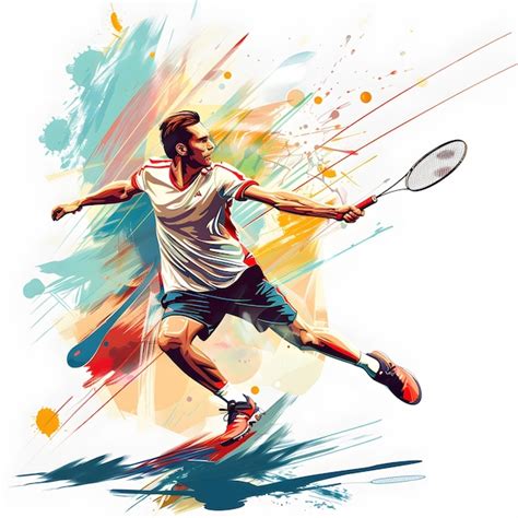Badminton Player World Games Day Comic Style Abstract Badminton Player