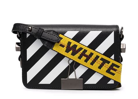 Off White Binder Clip Bag Ss22 Mini Diag Stripe Black White Yellow In Leather With Gun Metal Us