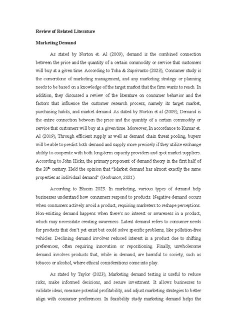 RRL DF RRL AND REFERENCE IN APA FORMAT Review Of Related Literature Marketing Demand As