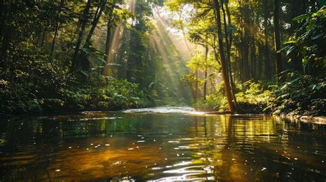 Premium Photo A Tranquil River Flowing Through A Dense Forest With