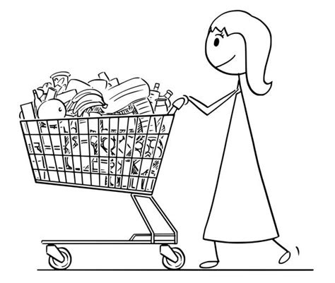 Royalty Free Business Man And Woman Are Shopping With A Cart Clip Art
