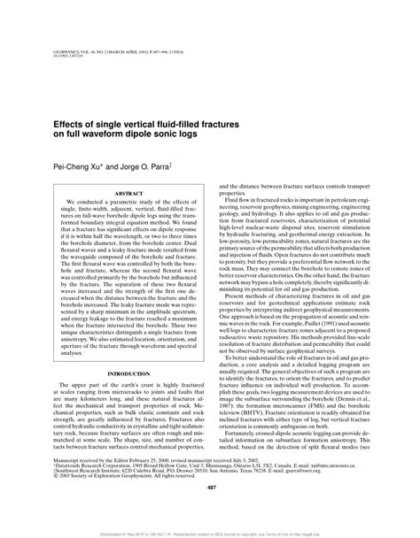 Pdf Effects Of Single Vertical Fluid Filled Fractures On Full Waveform Dipole Sonic Logs