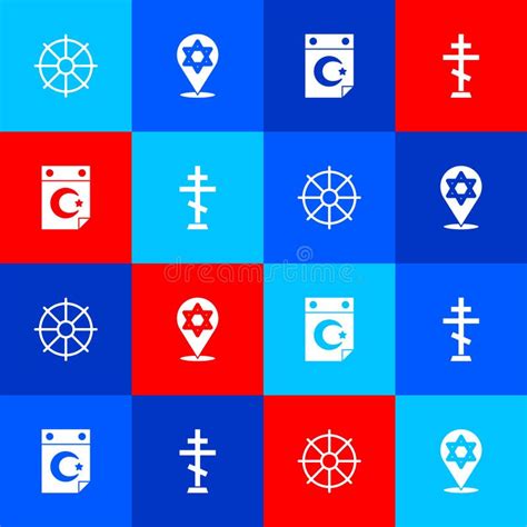 Set Dharma Wheel Star Of David And Crescent And Christian Cross Icon