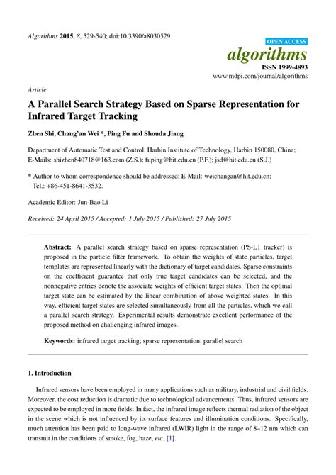Pdf A Parallel Search Strategy Based On Sparse Representation For Infrared Target Tracking