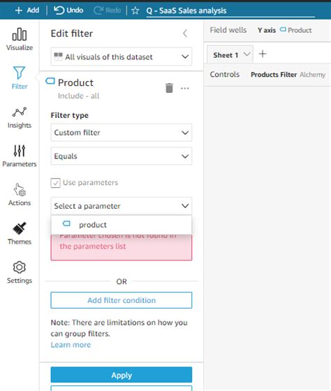how to use filters with parameters in quicksight data pivotal