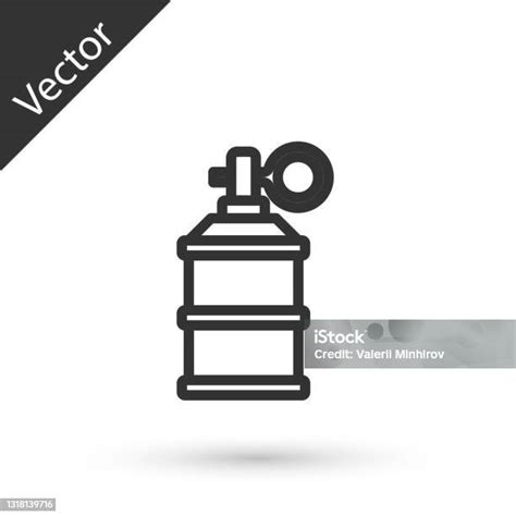 회색 라인 손 연기 수류탄 아이콘 흰색 배경에 격리 폭탄 폭발 벡터 고풍스런에 대한 스톡 벡터 아트 및 기타 이미지 고풍스런