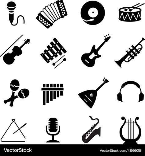 Assorted Black Musical Instruments Icons Vector Image