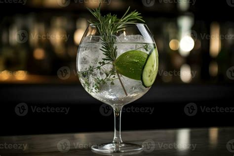 Artisanal Gin And Tonic Served In A Large Balloon Glass With A