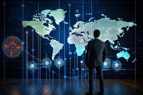 A Man Stands In Front Of A Map Of The World Premium Ai Generated Image