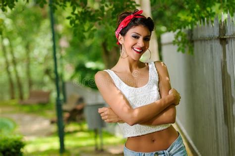 Pin Up Girl Posing With A Vintage Fighter Plane Stock Image Image Of